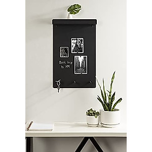 Kate and Laurel Mezzo Modern Wall Organizer Board, 15 x 24, Black, Decorative Magnetic Metal Board with Hooks
