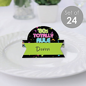 Big Dot of Happiness 80’s Retro - Totally 1980s Party Tent Buffet Card - Table Setting Name Place Cards - Set of 24