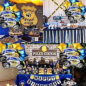 OMG Party Factory - Police Party Balloons | Police Car Themed Birthday or Academy Graduation Decorations Mylar Foil Helium Balloon Decor | Large Officer Balloon Supplies Set in Blue