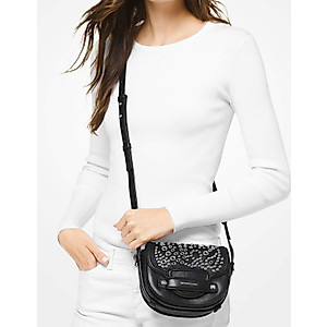 MICHAEL Michael Kors Cary Small Grommeted Leather Saddle Bag - Black $278