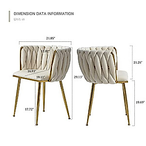 Tsuysi Velvet Dining Chairs Set of 4, Modern Dining Chair with Golden Metal Legs, Woven Upholstered Dining Chairs for Dining Room, Kitchen, Vanity, Living Room (Beige)