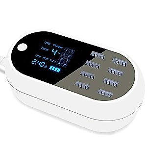 USB Charger Station with Timer Function on/Off Switch 60W/12A 8-Port Fast Charging Station Hub Digital Display Desk Charging Block for Cell Phone Tablet Multiple Devices