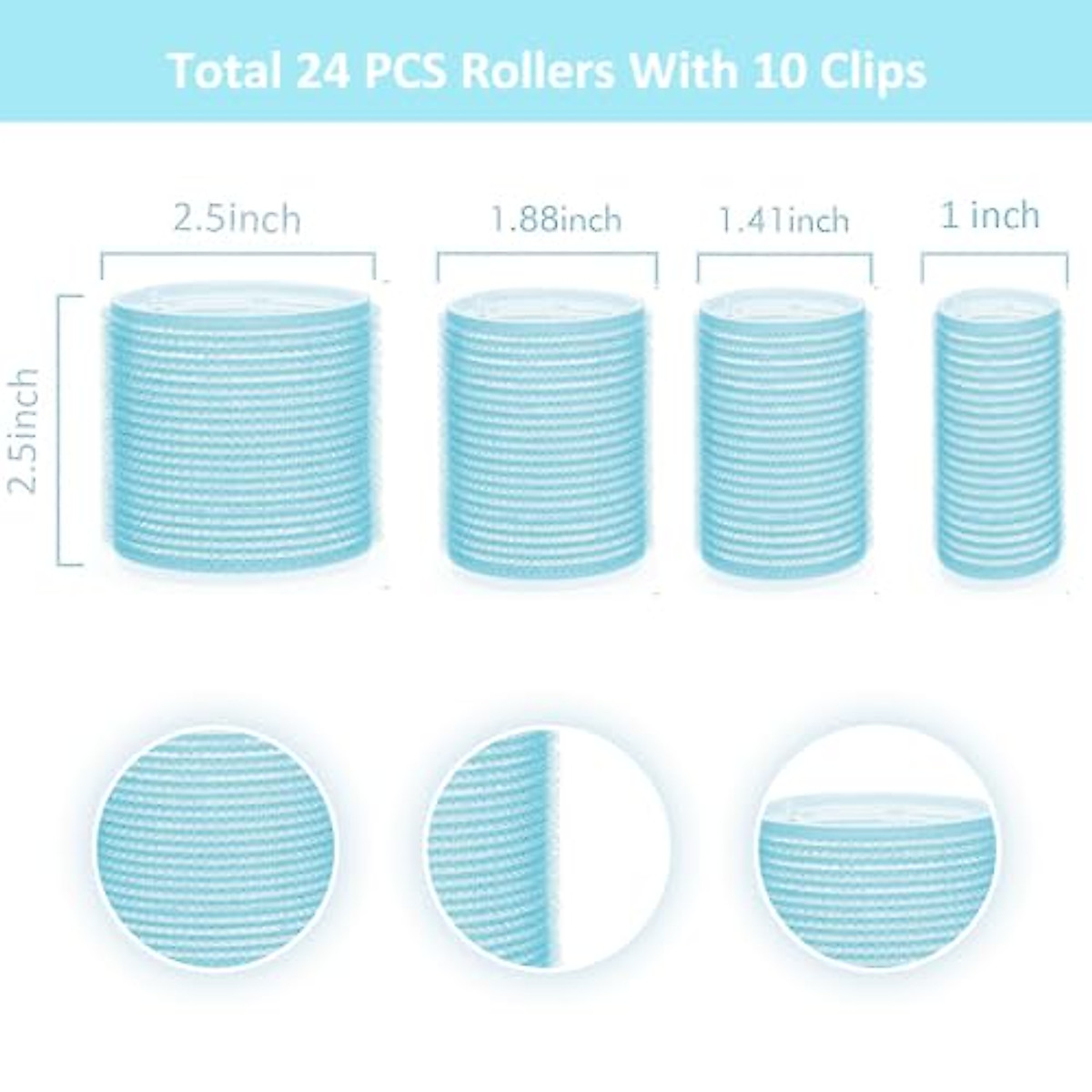 Jumbo Rollers Set for Long Hair - No Heat Heatless Curls With Clips & Comb, 24 Packs (Blue)