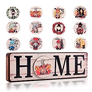 Baisnuo Home Gnome Signs Decor, interchangeable sign with 12 Pieces Holiday Wooden Table Top Shelf Decor for Front Porch Wall Outside Garden Indoor seasonal decorations