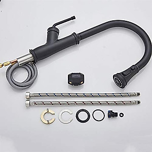 Kitchen Sink Faucet for Bar Farmhouse Commercial, Black Kitchen Faucet, 2-Way Pull Out Hot Cold Mixer Crane Tap, Free Rotatable Deck Mounted Single Handle One Hole Facuets (Color : Black)