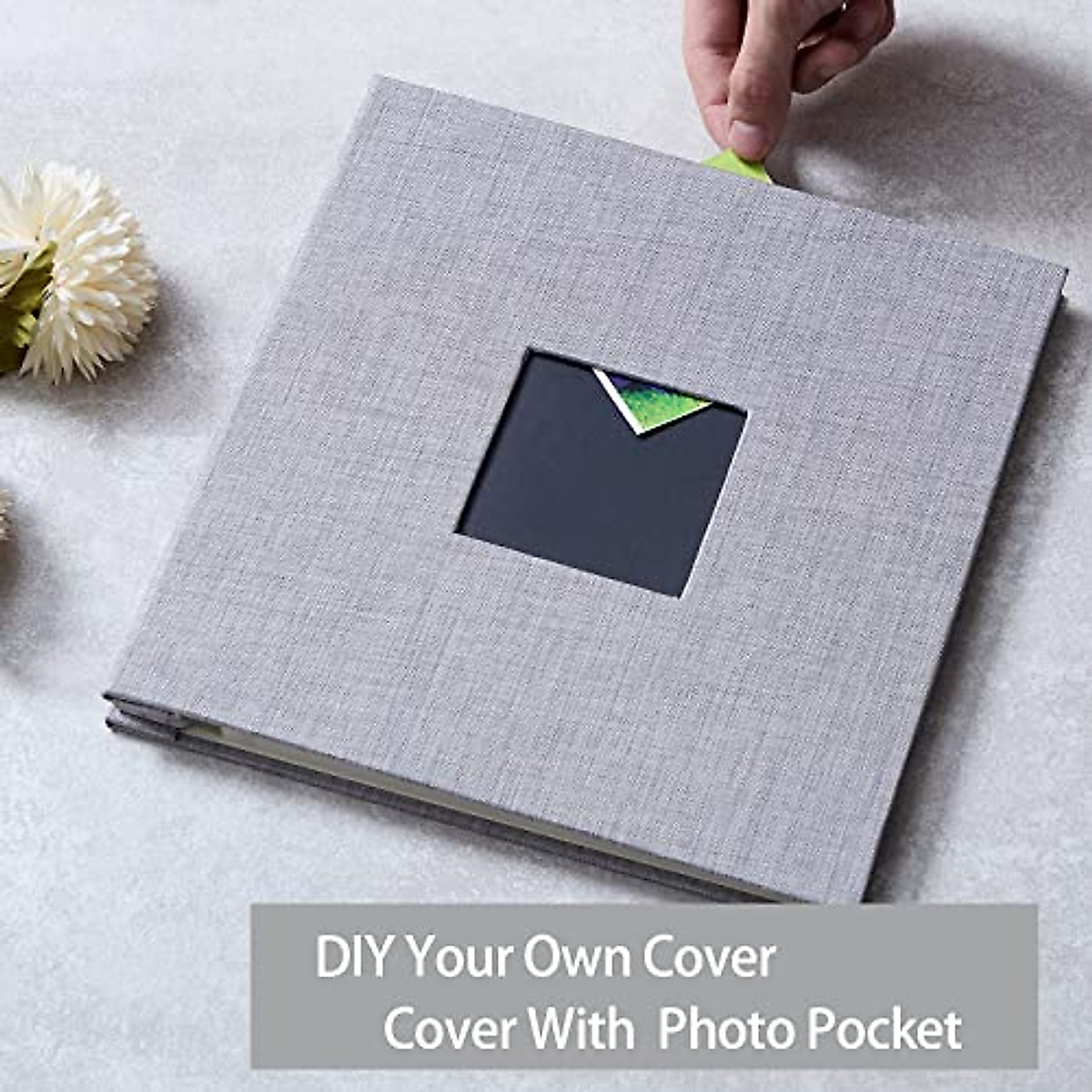 Photo Album 11x10.6 Inch, 40 Pages Self Adhesive Scrapbook Album with Gray Linen Cover Hold 3x5 4x6 5x7 6x8 8x10 inch Pictures, Woisut DIY Memory Album Book for Wedding Family Baby Travel