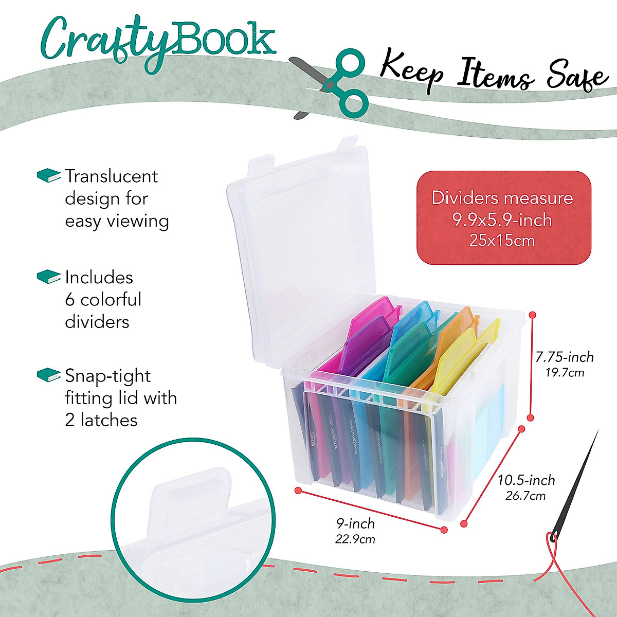 CraftyBook Greeting Card Organizer Box with Dividers - Empty Rainbow Card Keeper Envelope Storage Box for 5 x 7 Birthday and Christmas Cards - Stationery Organizer for All Occasion Note and Postcards