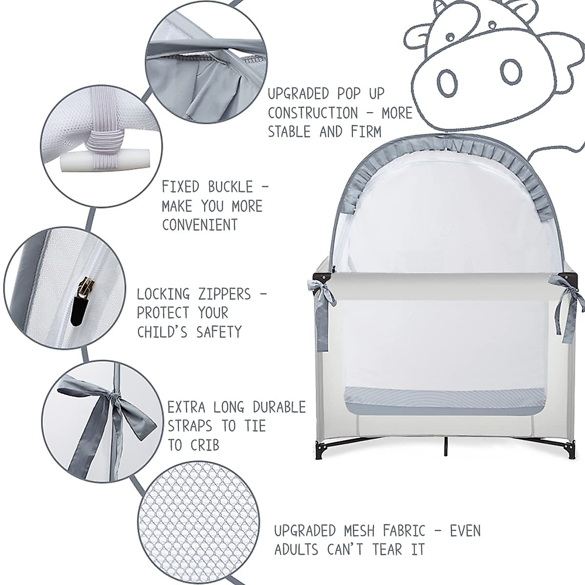 L RUNNZER Pack N Play Tent to Keep Baby in, Crib Net for Pack and Plays, Mini Cribs & Play Yards to Stop Baby from Climbing Out, Pop Up Design & Breathable Mesh Crib Canopy