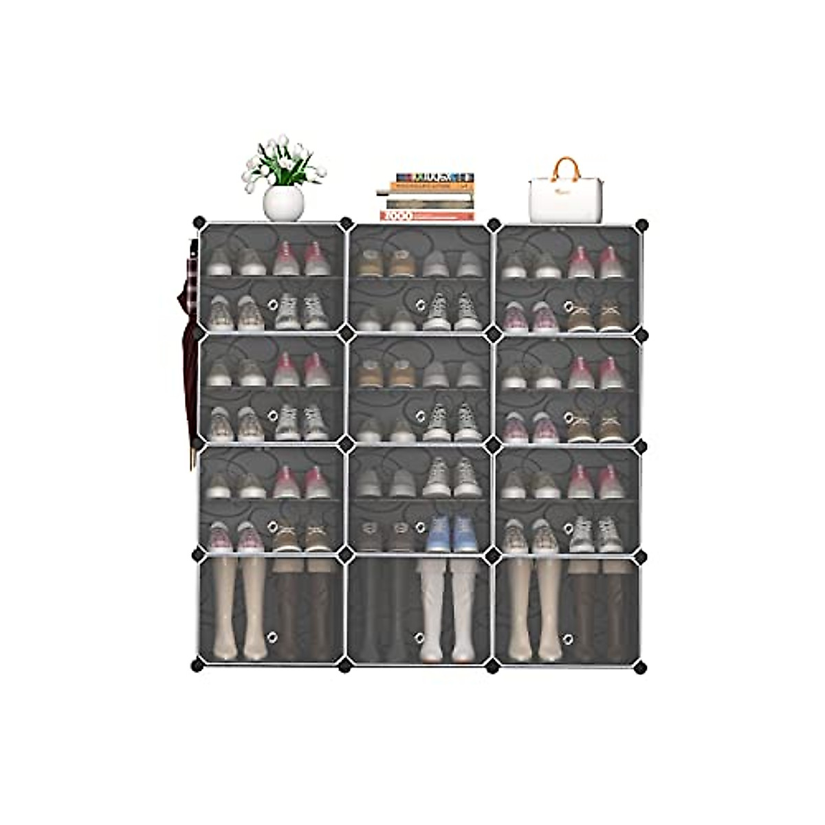 ArtBeauty Portable Shoe Rack Organizer, Plastic Cube Storage 42 Pair Tower Shelves Shoe Storage Cabinet Stand,Modular Cabinet for Hallway Bedroom Closet Entryway, 8 Tier Black