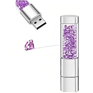 WooTeck 64GB Jewelry Crystal Lipstick USB Flash Drive,High Speed Memory Disk, Purple