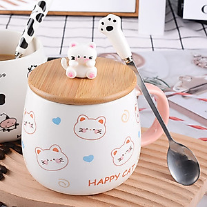 XinHuiGY Cute Animal Coffee Mug with Lid and Spoon, Cute Cow Print Stuff Gifts, Ceramic Tea Cup, Kawaii Cup, Cartoon Coffee Cup gift for Women Office and Personal Birthday Christmas 480ml (Cat)