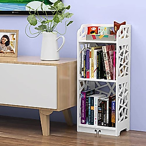Rerii Small Bookshelf, Bookcase for Small Spaces, 3 Tier 2 Shelf Bookshelves Bookcases, Book Case Shelves for Kids Room, Living Room, Bedroom, Bathroom and Office, White