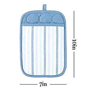 Martha Stewart Daisy Stripe Pot Holder Set 2-Pack, Blue, 7"x10"