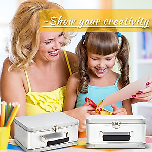 6 Pack DIY Lunch Box Tin Retro Set 8 x 6 x 4 inches with Hinged Lids DIY Large Fun Box for Storage Blank Design Vintage Metal Lunch Box for Kids Sandwich Containers (Silver)