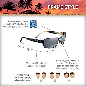 Maui Jim Men's and Women's Black Coral Polarized Rectangular Sunglasses, Matte Black/Neutral Grey, Large