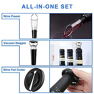 Electric Wine Opener Set, Rechargeable Automatic Wine Corkscrew Remover Kit, Cordless Electric Wine Bottle Opener with USB Charging Cable, Wine Pourer, Vacuum Stopper, Foil Cutter for Wine Lovers Gift