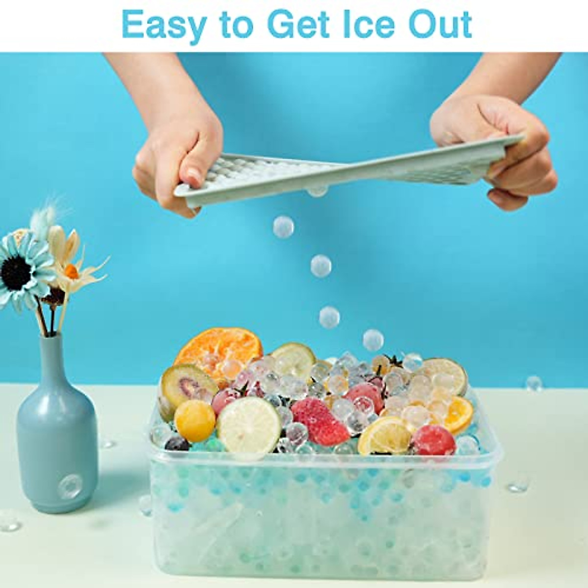 Toobimen Mini Ice Cube Trays, 4 Pack Small Ice Cube Tray with Lid and Bin, 104x4 PCS Ice Ball Maker Mold, Crushed Ice Trays Easy Release for Chilling Drinks, Coffee, Cocktail, Juice (Blue)