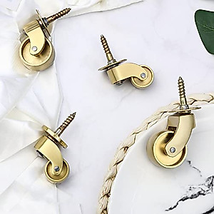 Caster Furniture，Rubbered Trolley Wheels， 4 Pcs Solid Brass Universal Castors 360°Swivel Furniture Casters Wheels for Furniture,Flower Stands,Small Bed,Chair,Cabinet,Antique Vintage,Screw Style Fittin