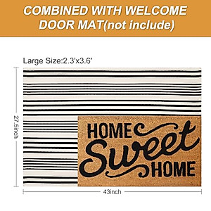 Black and White Striped Outdoor Rug, 27.5"x43" Cotton Modern Hand-Woven Reversible Front Porch Door Mat Welcome Layered Doormat Washable Doorway Carpet for Farmhouse Kitchen Laundry Room