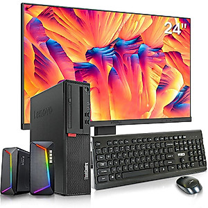 Lenovo ThinkCentre M710s SFF Desktop Computer, Intel Core i7-6700, 16GB DDR4, 512GB NVMe SSD, 24" Full HD Monitor, Wireless Keyboard & Mouse, Speakers, Windows 10 Pro