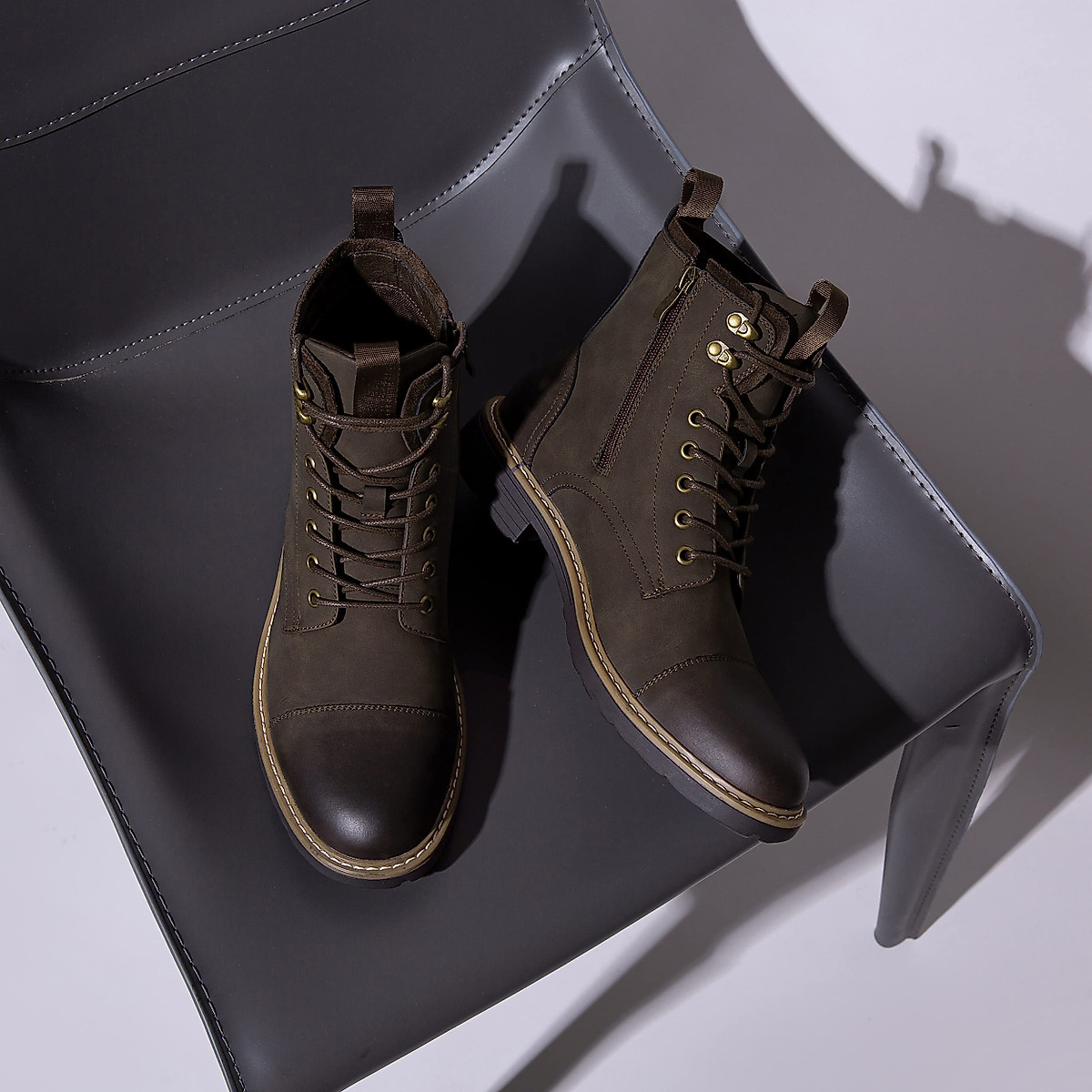 Vostey Mens Boots Motorcycle Casual Boots for Men Zipper Fashion Chukka Boots Mens(BMY8033A Darkbrown 10.5)