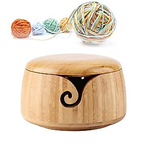 ZJchao Yarn Bowl Natural Handmade Crafted Wooden Yarn Bowl with Removable Lid for Knitting and Crocheting, for Mom and Grandmother