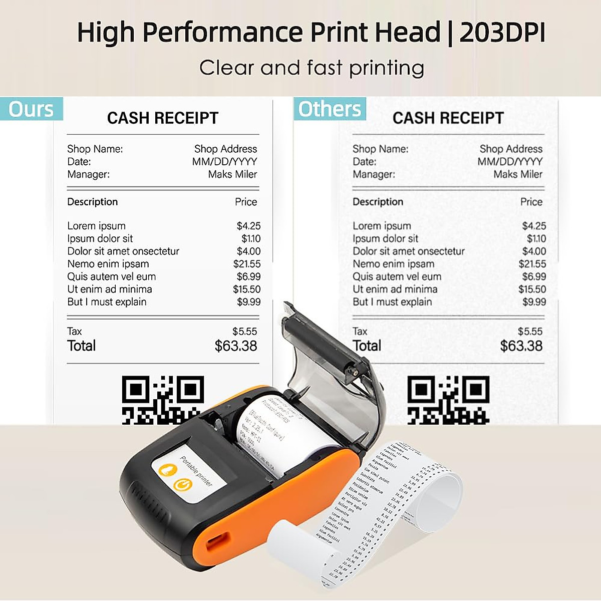 Sunydog Portable Receipt Printer,58mm Mini Thermal Printing Wireless BT USB Mobile Printer with 2 Inch Thermal Paper Roll Compatible with Android/iOS/Windows System for Small Business Restaurant