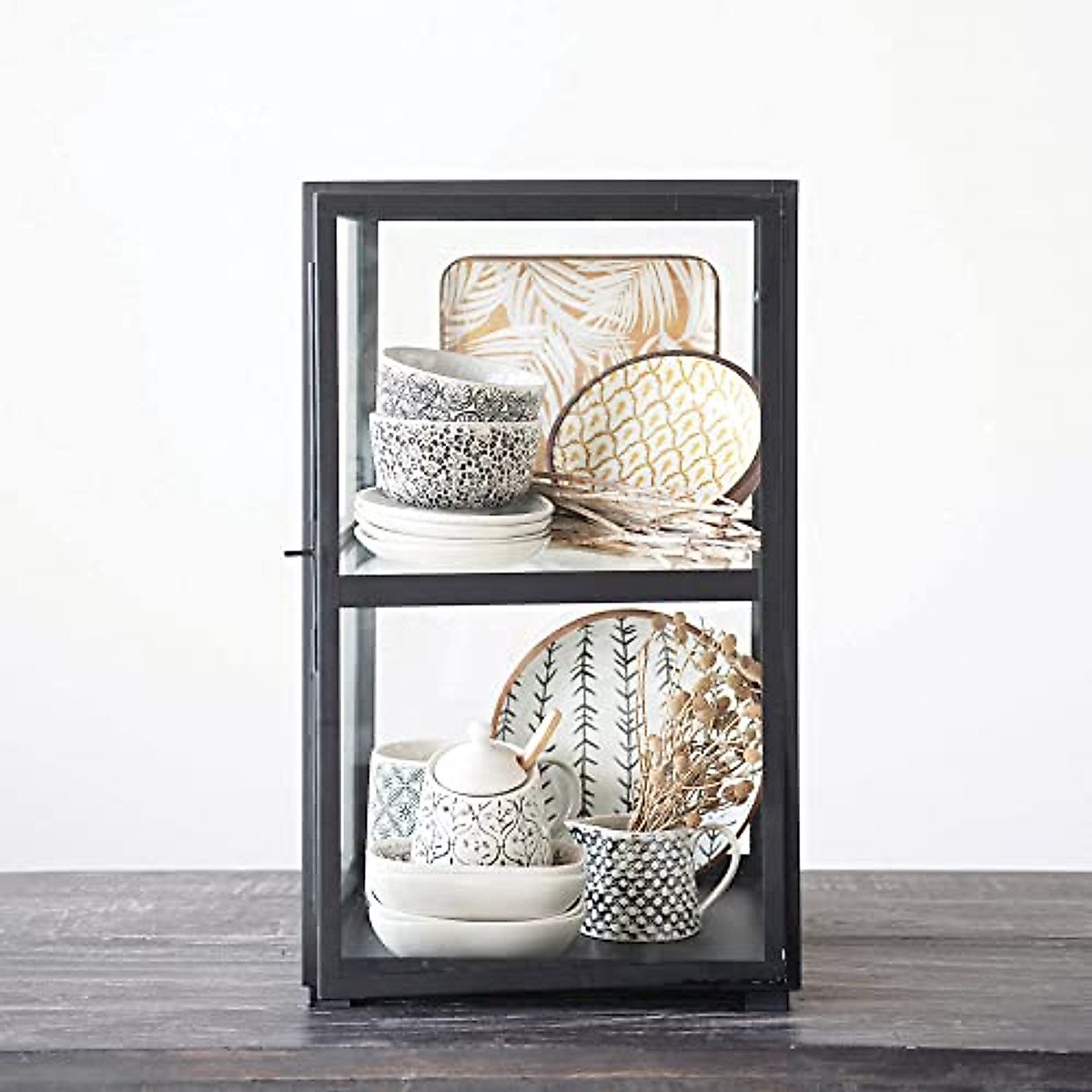 Creative Co-Op Metal & Glass Display 1 Shelf, Black Cabinet