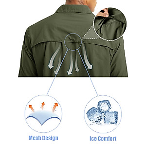 MAGCOMSEN UV Protection Shirts for Men Fishing Shirts for Men Long Sleeve Shirts for Men Hiking Shirts Work Shirts Army Green XL