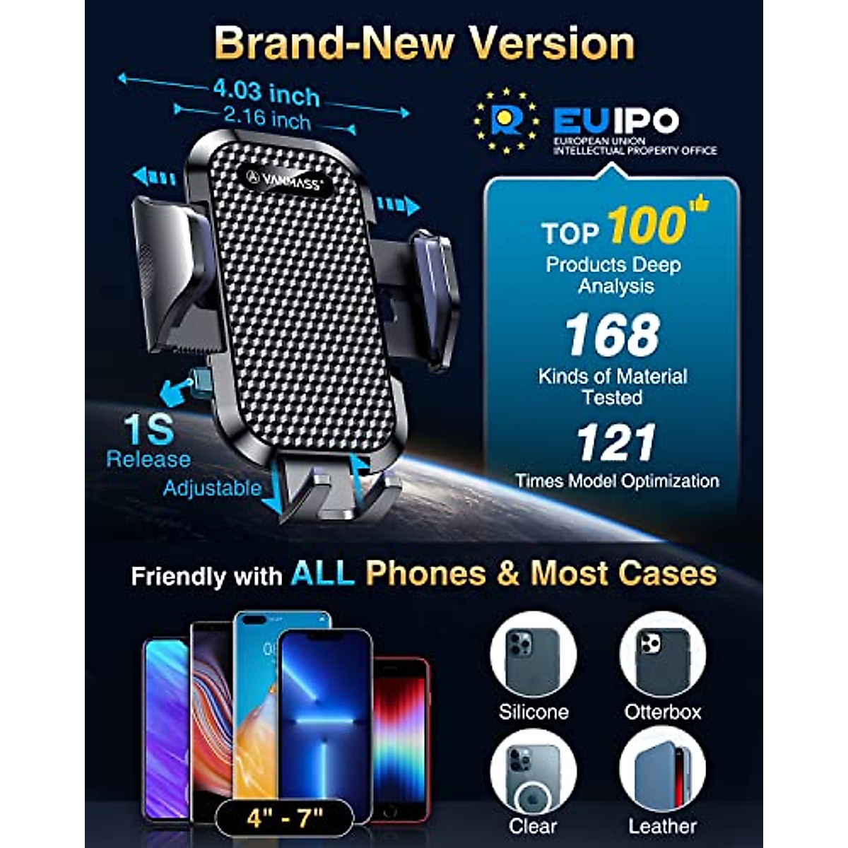 [Upgraded] VANMASS BEST Car Vent Phone Holder Mount Compatible for iPhone 14 13 Pro Max 12 11 X Xr Xs 8 7 Plus Mini Se Android Mobile Cell Smartphone Universal Vehicle Handsfree Easy Clamp Clip Cradle