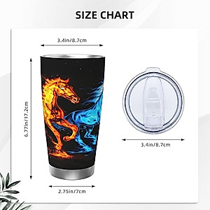 AYCZN Water Fire Horse 20 OZ Tumbler Stainless Steel Travel Coffee Mug, Galaxy Insulated Water Bottle with Lid and 2 StrawsLeakproof Thermal Cup
