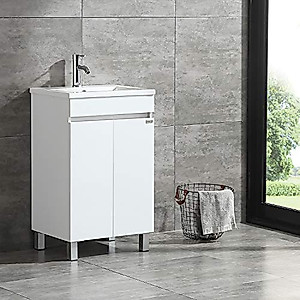 Sliverylake 20 Inch Free Standing Bathroom Vanity Cabinet with 2 Doors Undermount Resin Sink and Chrome Faucet Combo White