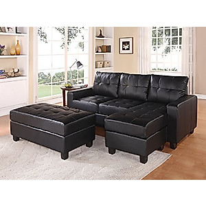 ACME Lyssa Sectional Sofa w/Ottoman - 51215 - Black Bonded Leather Match