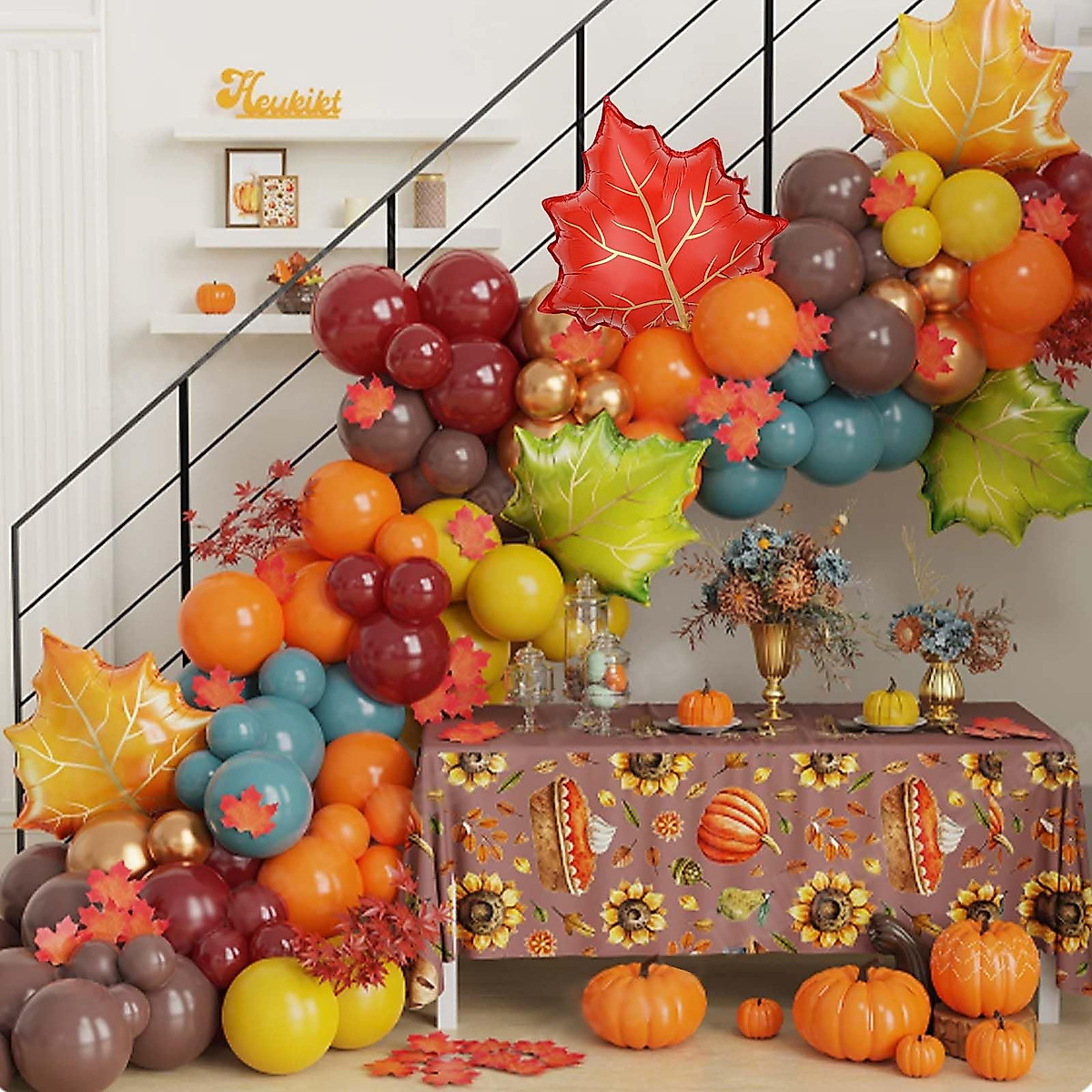 WRBAJIS 9Pcs Fall Maple Leaf Balloons Fall Leaves Foil Balloons Thanksgiving Mylar Balloon Kit for Festival Holiday Thanksgiving Autumn Harvest Birthday Wedding Party Decorations Green Yellow Red