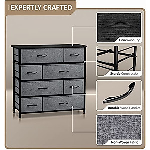 Sorbus Dresser for Bedroom with 8 Drawers - Tall Chest Storage Tower Unit, for Closet, Hallway, Nursery, Entryway Furniture Organization - Steel Frame, Wood Top Easy Pull Bins (Dark Grey)
