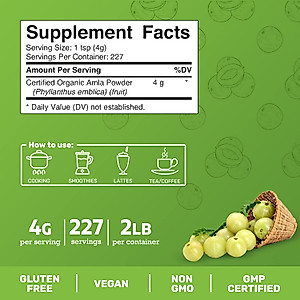 Jai Ho Certified Organic Amla Berry Powder (Amalaki), 2 LB - Rich in Antioxidant Vitamin C | Supports ImmunityGluten Free, Vegan, Non-GMO - Resealable Zip Lock Pouch