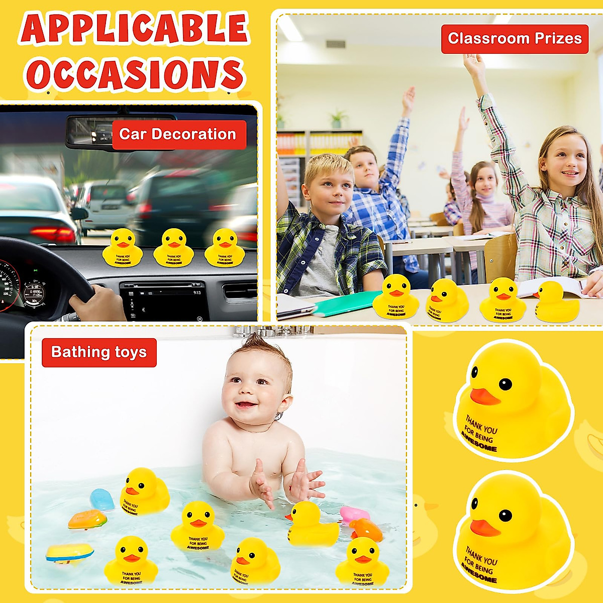 Liliful Large Christmas Thank You Rubber Ducks 5'' Yellow Bath Ducky Toy Thank You for Being Awesome Ducky Squeak Floating Duckies for Christmas Employee Appreciation Inspirational Gifts(6 Pcs)