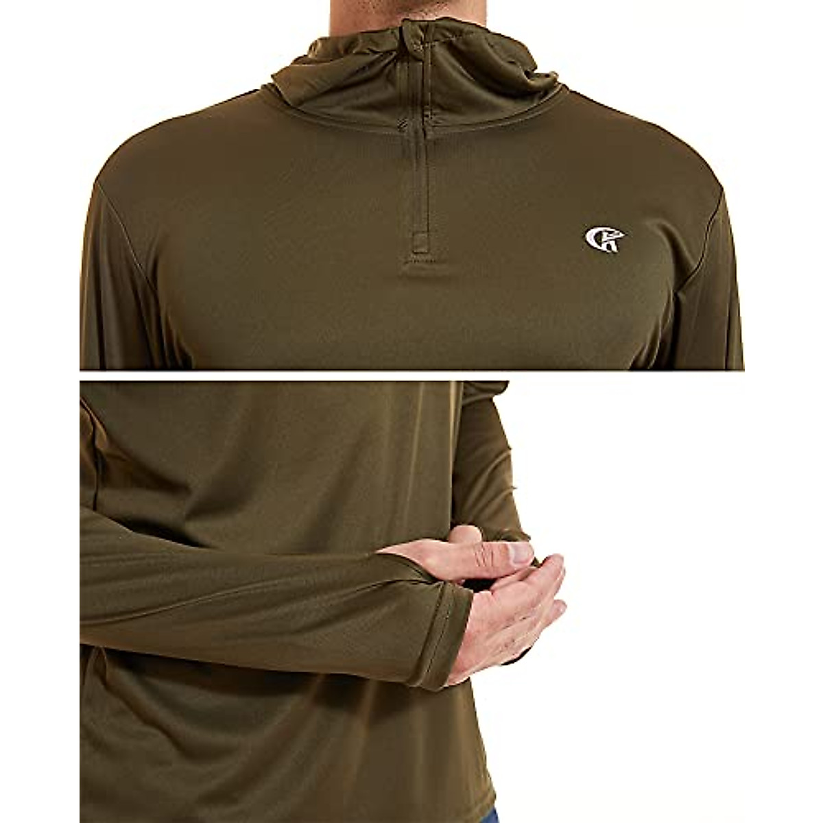 Satankud Mens UPF 50+ UV Sun Protection Hoodie Thumb Long Sleeve Fishing Shirt ArmyGreen XX-Large