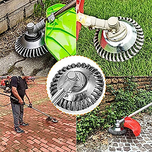 XLENTGEN 6 Inch Steel Wire Brush Cutter Trimmer Head - Professional Round Head Lawn Mower Accessories - Lawn Rotary Steel Wire Brush for Rust Removal, Lawn Patio, Garden, Masonry Pavement, Driveway