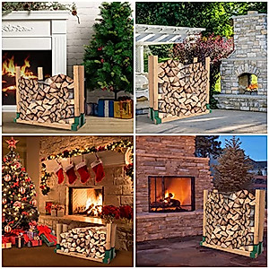 LARNORJE 2 x 2 inch Firewood Log Rack Bracket Kit - 2 Pack Log Storage Holder, Heavy Duty Steel Wood Stacker Adjustable Length for Outdoor Indoor Patio Deck, with Seal Strip, Gloves and Screws, Green