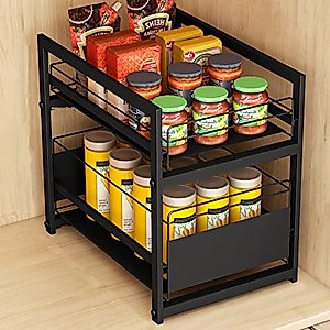 MADELL Sinks Under Sink Organizers,Kitchen Cabinet Organization,Under Cabinet Organizer Baskets Multi-Purpose Under Sink Shelf Organizer for Bathroom/Black