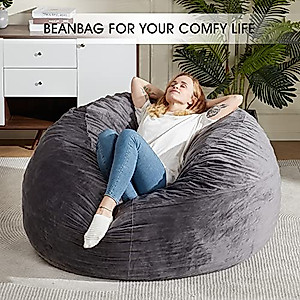 Homguava Bean Bag Chair: 6' Bean Bags with Memory Foam Filled, Large Beanbag Chairs Soft Sofa with Dutch Velet Cover (Grey, 6FT)