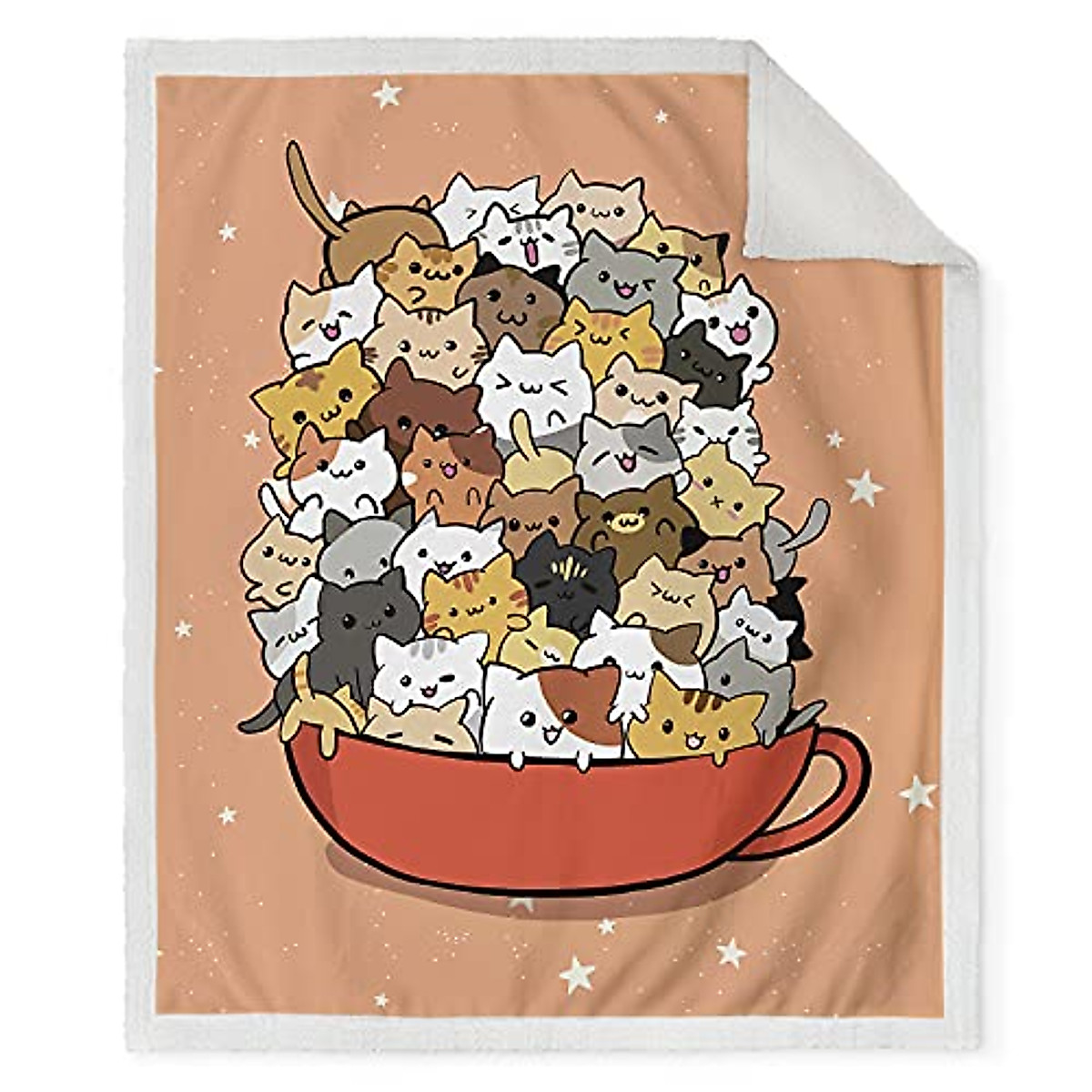 Jekeno Teacup Cats Blanket Orange Soft Warm Print Throw Sherpa Blanket for Kids Adult Office Gift 50"x60"