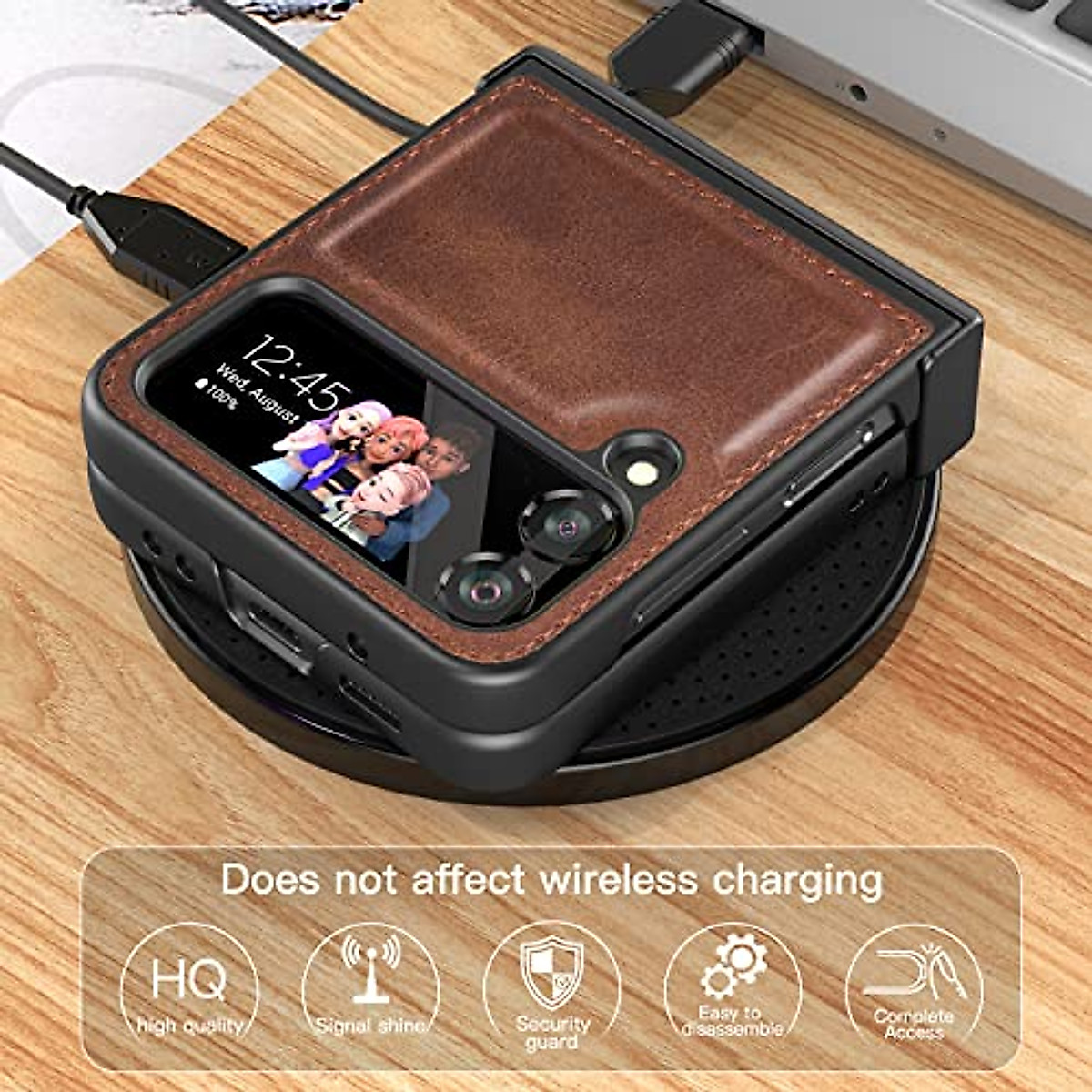 Foluu for Samsung Galaxy Z Flip 4 Case, Z Flip 4 Case with Hinge Protection PU Leather + Hard PC Shell Ultra Thin Slim Durable Protective Case for Samsung Galaxy Z Flip 4 5G 2022 (Brown)