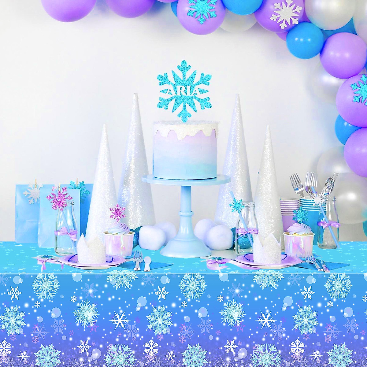 3 pcs Christmas Winter Snowflake Plastic Frozen Tablecloth Decorations, Blue Gradient Snowflake Winter Wonderland Disposable Table Cover for Holiday Frozen Birthday Party Decorations,54 x 108 Inch