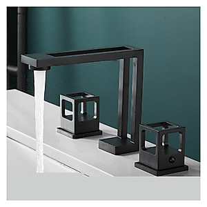 IPDBLBYL Art Design Bathroom Faucet Cold and Hot Deck Mounted Tap All Brass Dual Handles Basin Tap Bathtub Faucet (Color : Black)