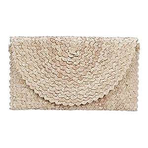 Handmade Trance in Ivory - Ivory Palm Leaf Clutch Handbag, Polyester Lining with Magnetic Closure, Zippered Interior Pocket, Clutch Bag For Women Woven Purse Summer Beach, Christmas Gifts for Women