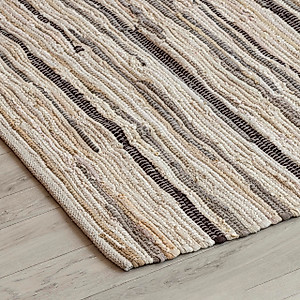 HOMEMONDE Beige Chindi Rug 4'x6' Recycled Soft Cotton Rag Rug Hand Crafted Reversible Farmhouse Style Boho Home Decor for Bedroom, Living Room, Kitchen, Entyrway