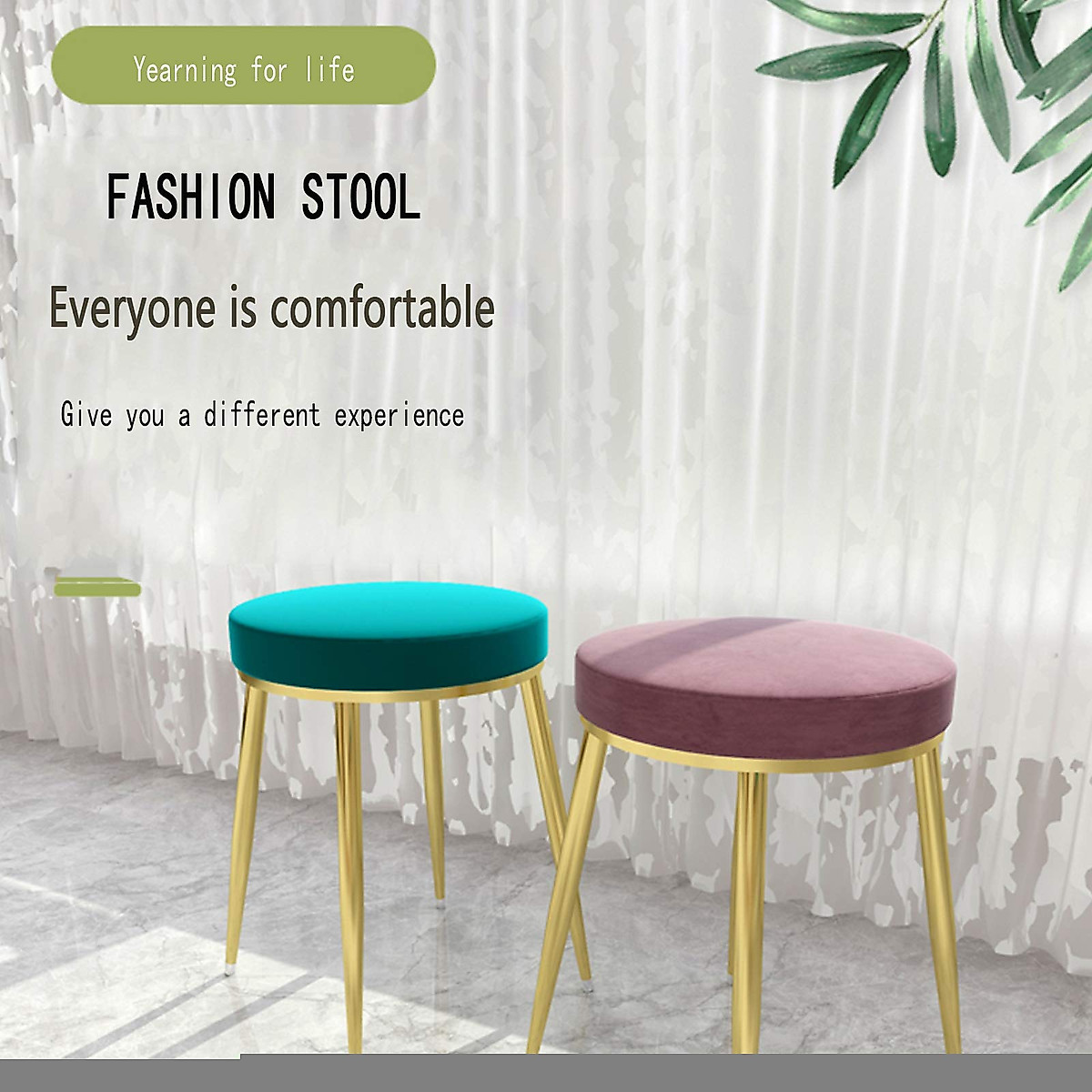 Wowdawn Vanity Stool,with Metal Legs,Upholstered Seat Padded Bench Piano Seat Shoe Bench Modern Makeup Dressing Stool,Load 100kg,Easy Assembly