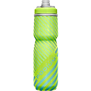 CamelBak Podium Chill Insulated Bike Water Bottle - Easy Squeeze Bottle - Fits Most Bike Cages - 24oz, Lime/Blue Stripe
